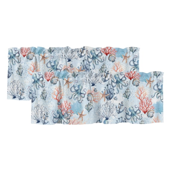 Blue Ocean Curtain Valances for Windows, Summer Coastal Beach Nautical ...