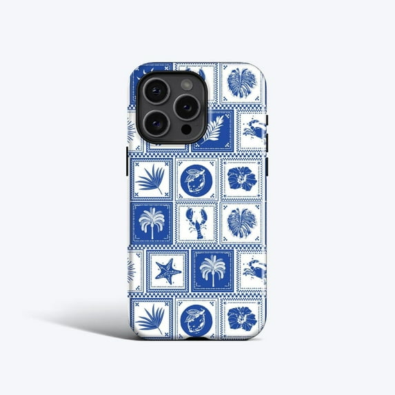 Blue Ocean Days Tile Lemons Summer Print iPhone Case 17 16 15 14 13 12 ...