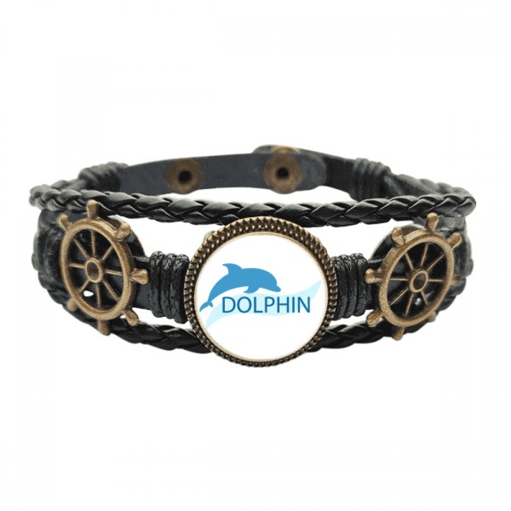 Blue Ocean Docile Dolphin Illustrate Leather Braided Ocean Bracelet ...