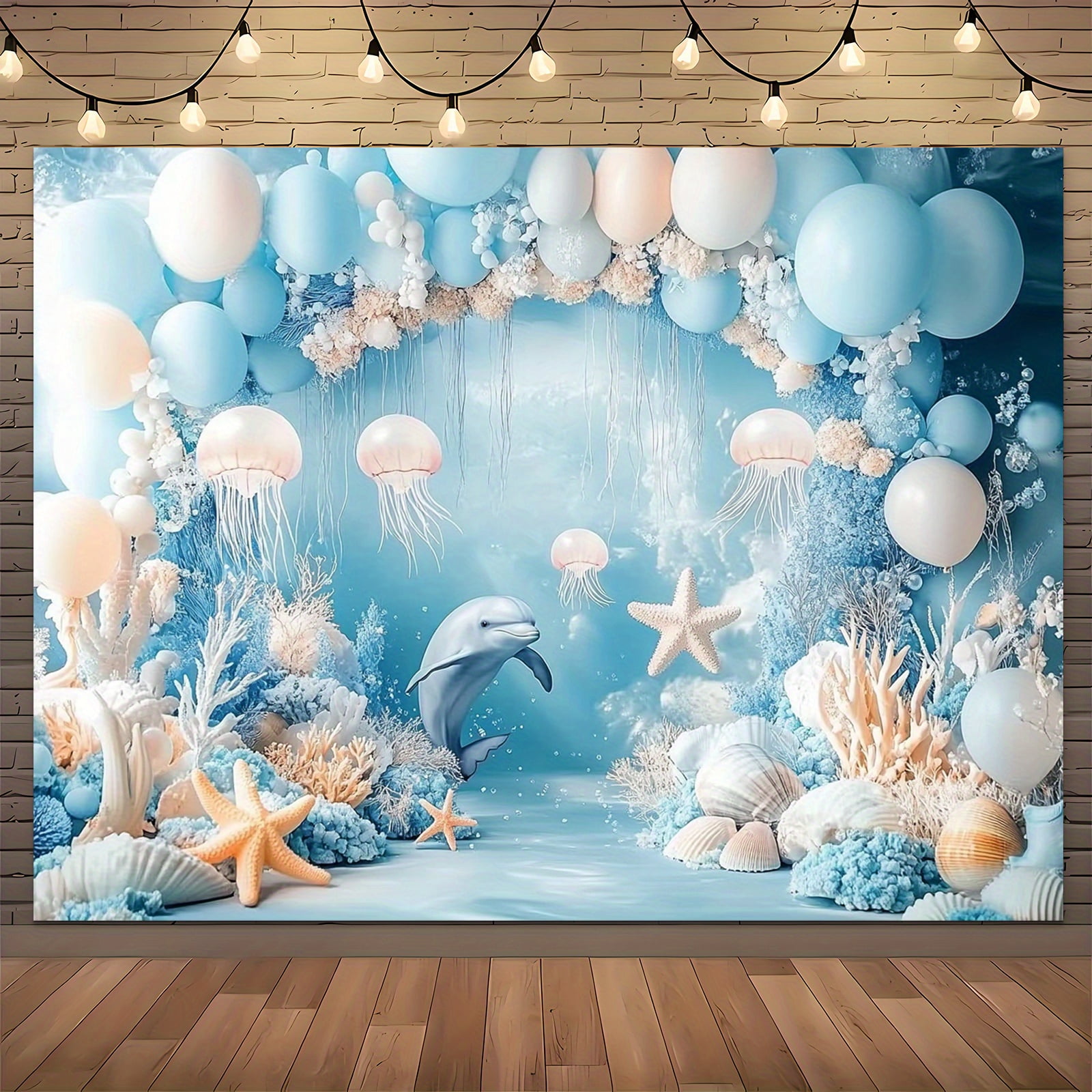 Blue Ocean Dolphin Baby Shower Backdrop Under The Sea Balloon Birthday ...