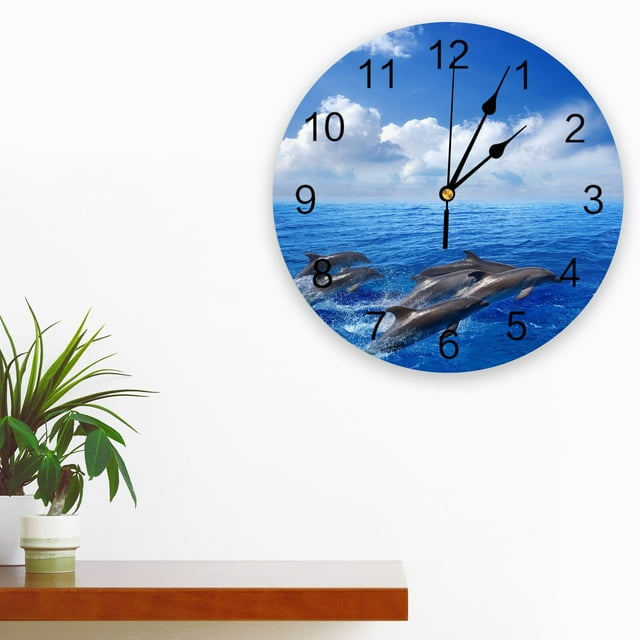 Blue Ocean Dolphin Clouds Clocks Wall Home Decoration Modern Kitchen ...