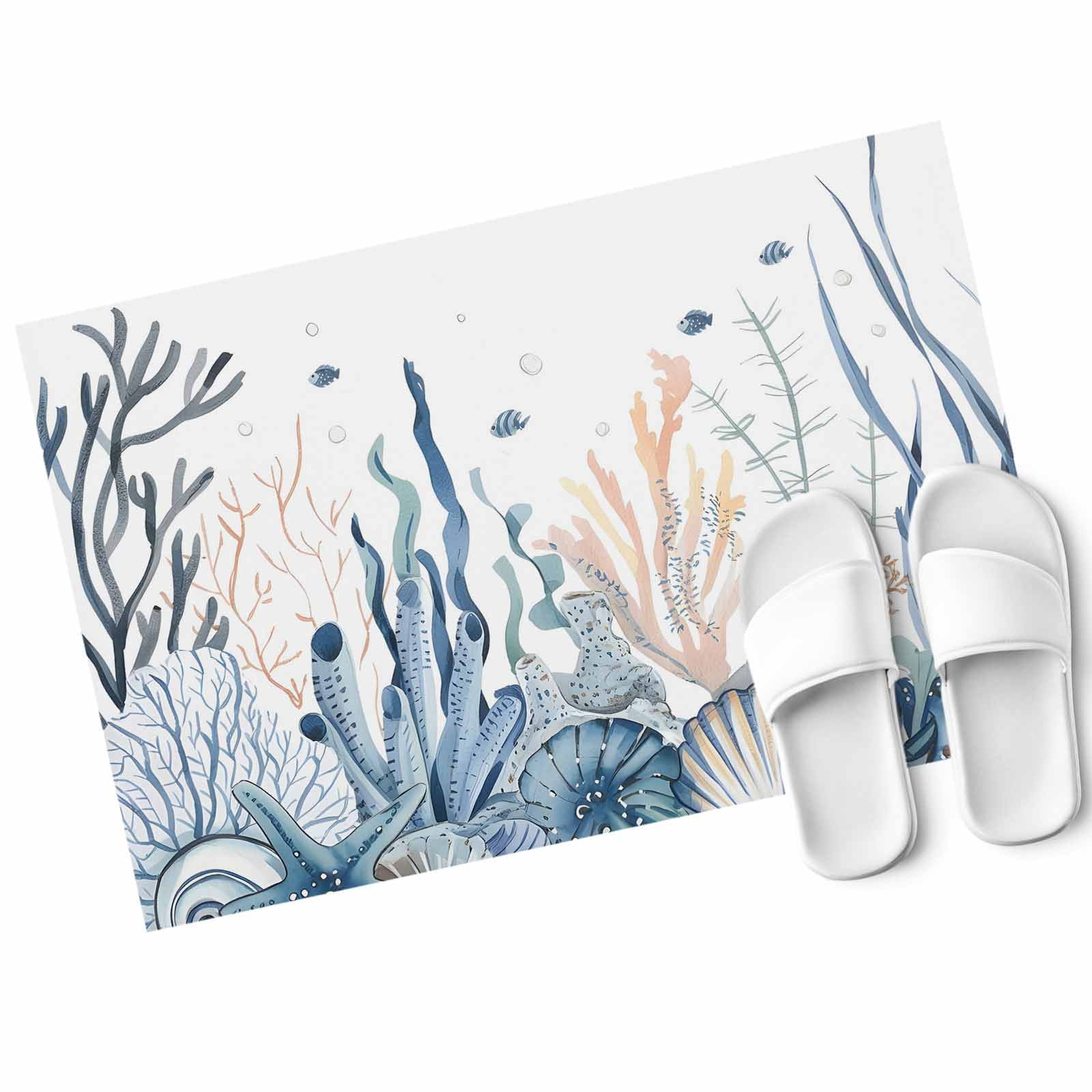 Blue Ocean Door Mat Coral Starfish Seagrass Fish Non Slip Absorbent ...