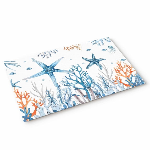 Blue Ocean Door Mat Starfish Fish Jellyfish Non Slip Absorbent Entrance ...