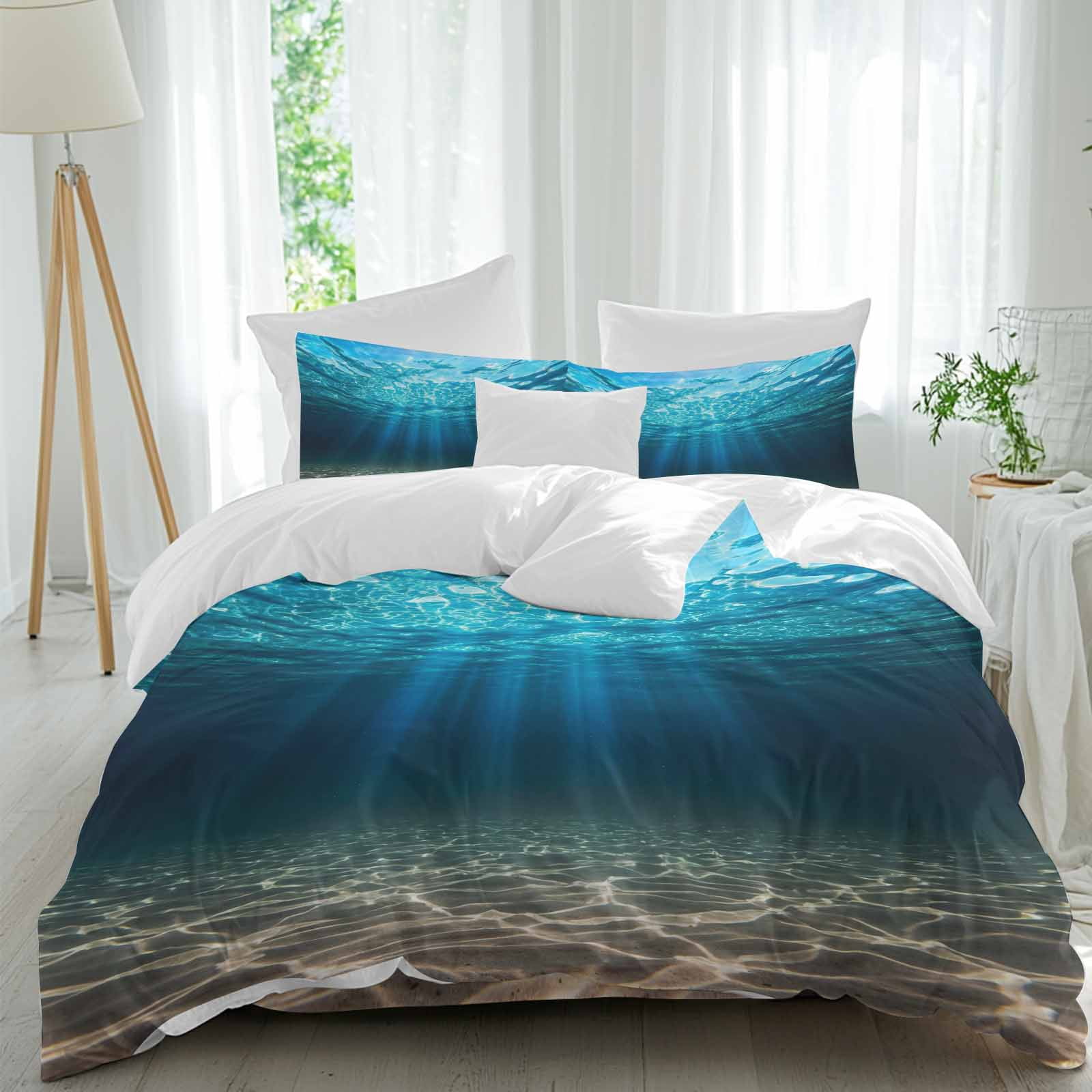 Blue Ocean Duvet Cover Set Full Size, Underwater World Clear Water ...