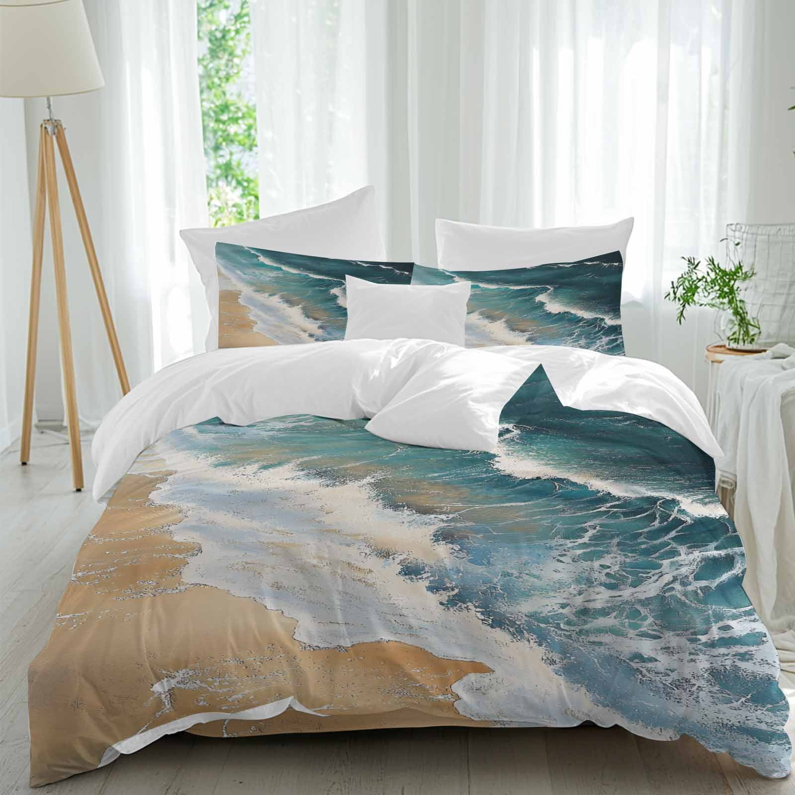 Blue Ocean Duvet Cover Set King Size, Wave Texture Beach Abstract ...