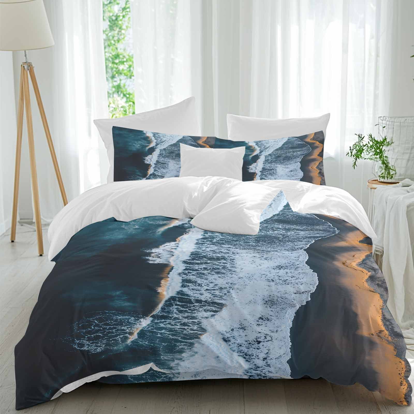 Blue Ocean Duvet Cover Set Queen Size, Wave Coastal Beach Seaside ...