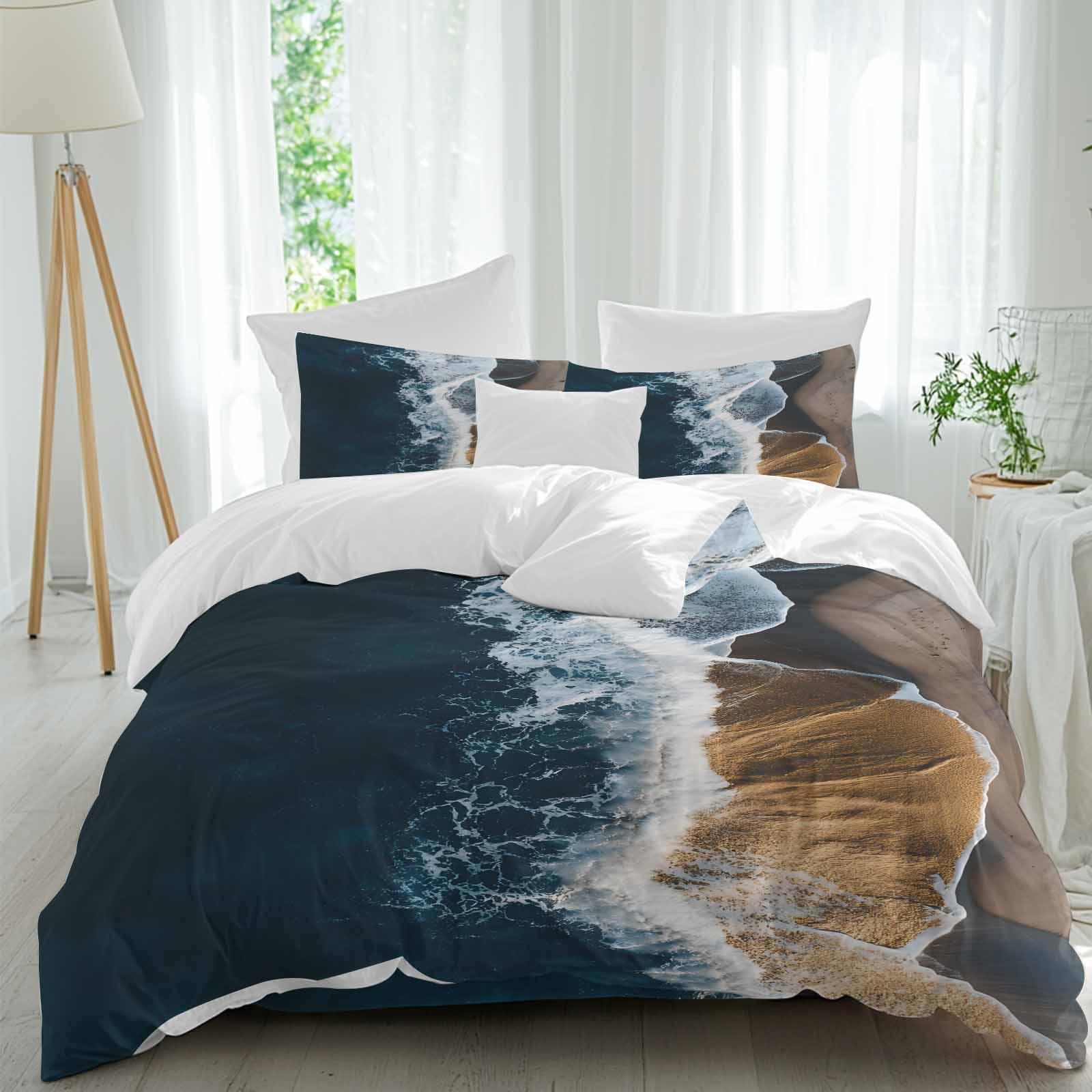 Blue Ocean Duvet Cover Set Twin Size, Waves Coastal Beach Seaside ...