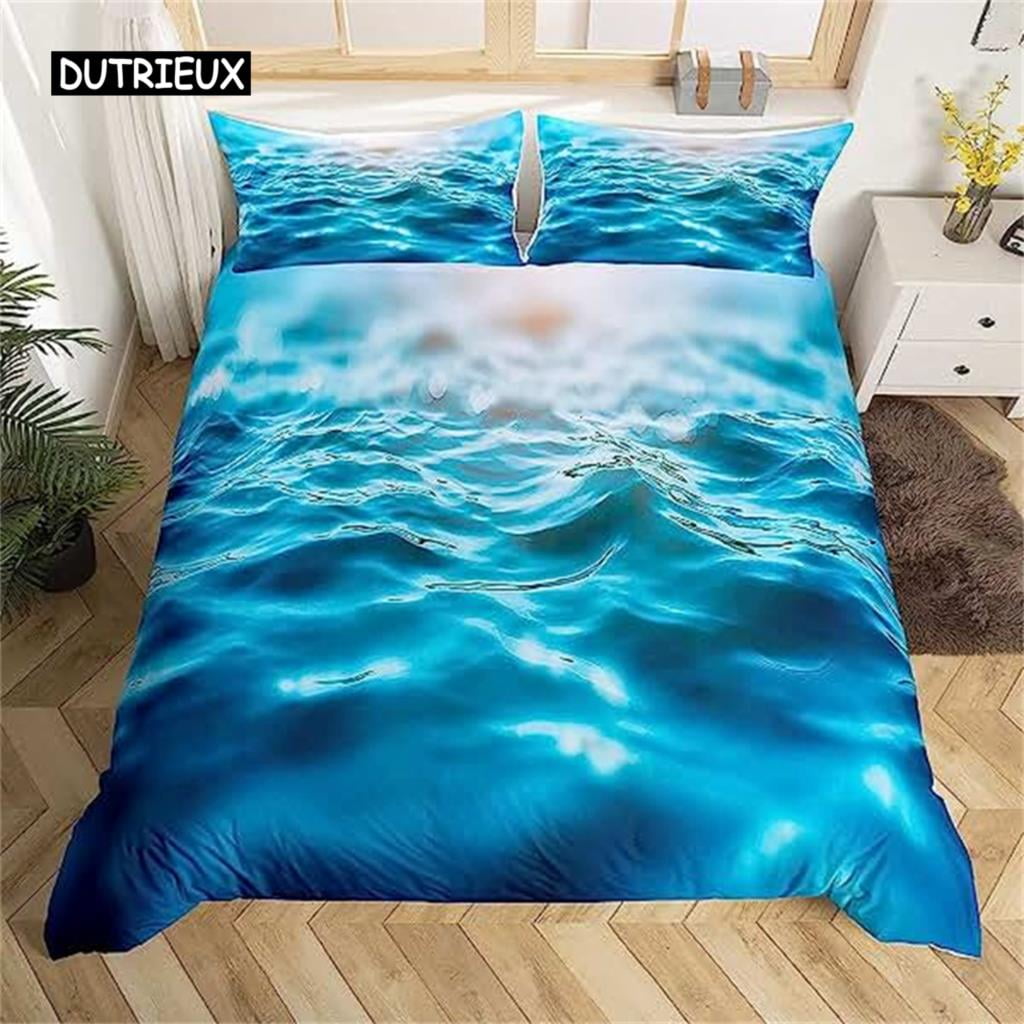 Blue Ocean Duvet Cover Waves Bedding Set Hawaiian Tripocal Sea Wave Sea ...