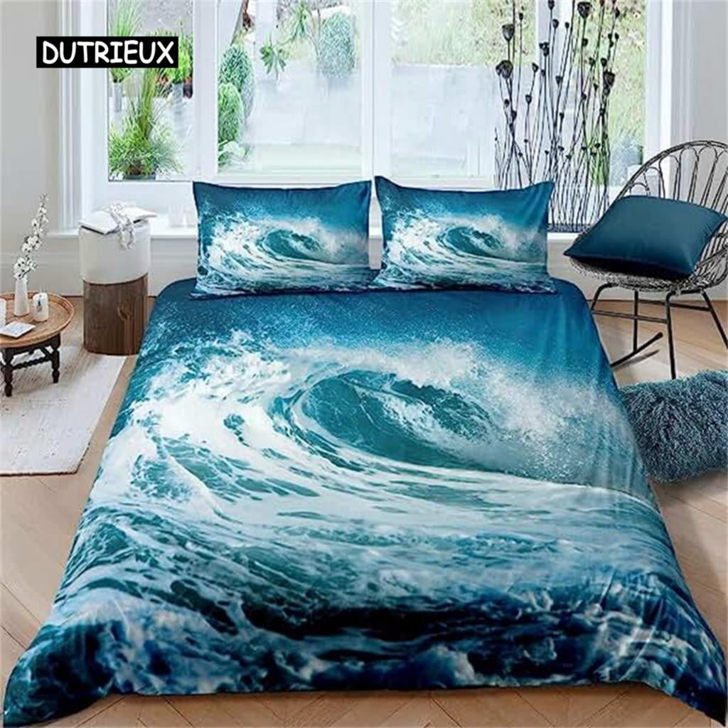 Blue Ocean Duvet Cover Waves Bedding Set Hawaiian Tripocal Sea Wave Sea ...