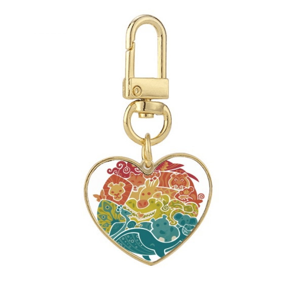 Blue Ocean Fish Illustrate Gold Heart Keychain Metal Keyring Holder ...