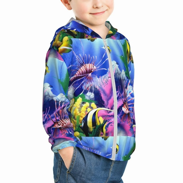 Blue Ocean Fish Kids Zip-Up Hoodie Girls Boys Sun Protection Jacket Hooded Cooling Shirt ...
