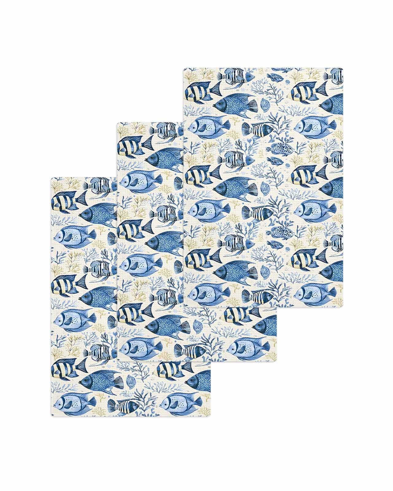Blue Ocean Fish Kitchen Dish Towels for Drying Dishes Set of 3 ...