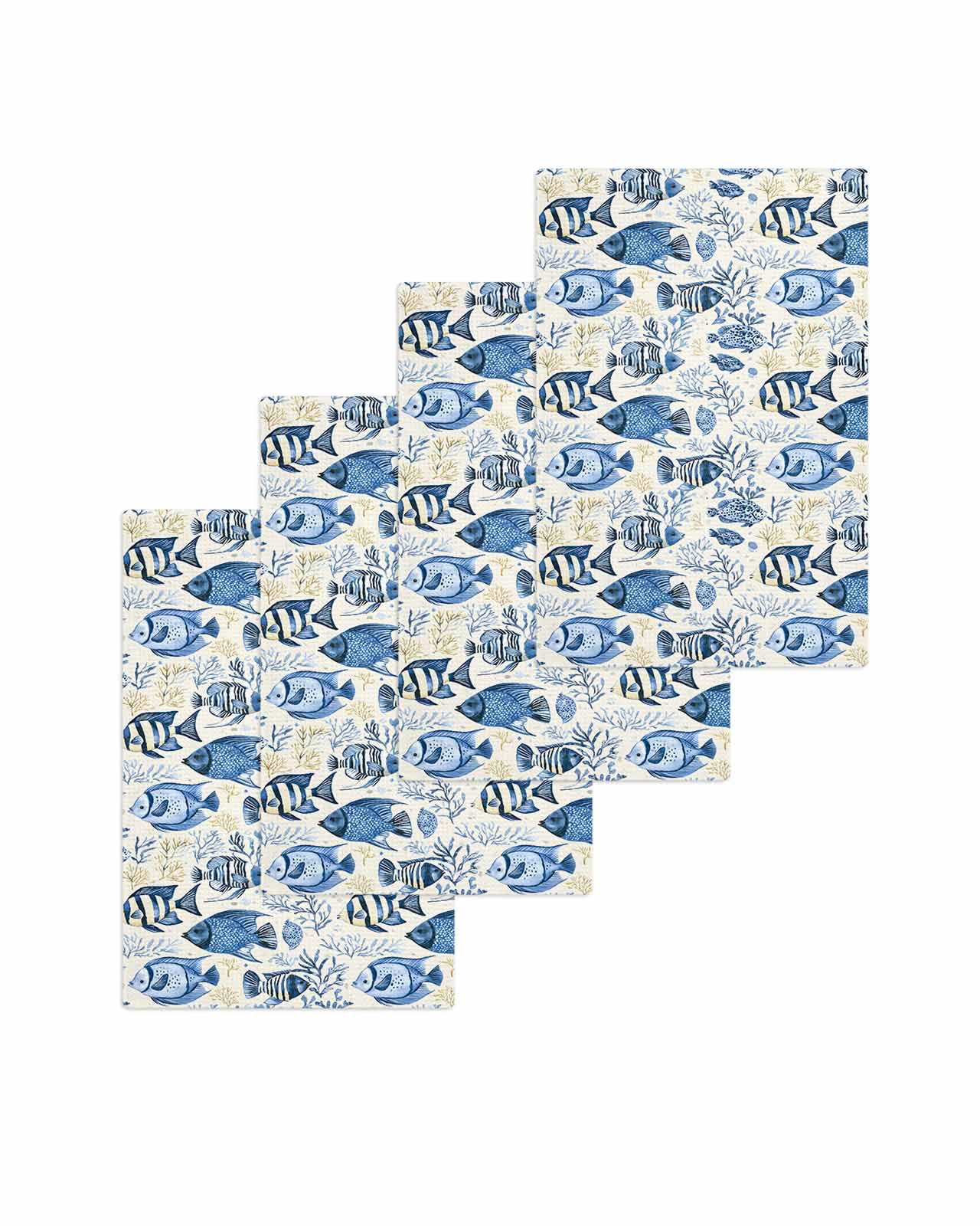 Blue Ocean Fish Kitchen Dish Towels for Drying Dishes Set of 4 ...