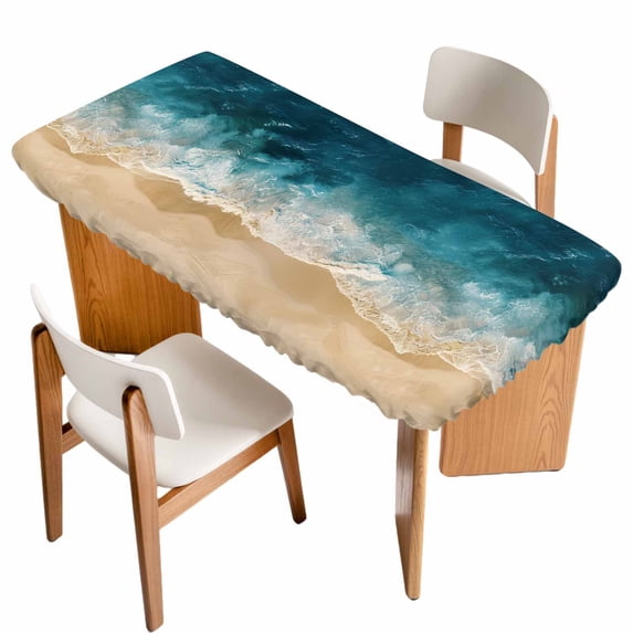 Blue Ocean Fitted Rectangle Tablecloth 24" x 50" Beach Wave Pattern ...