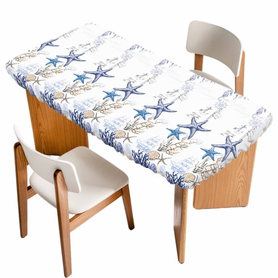Blue Ocean Fitted Rectangle Tablecloth 24" x 50" Starfish Shell Coral ...