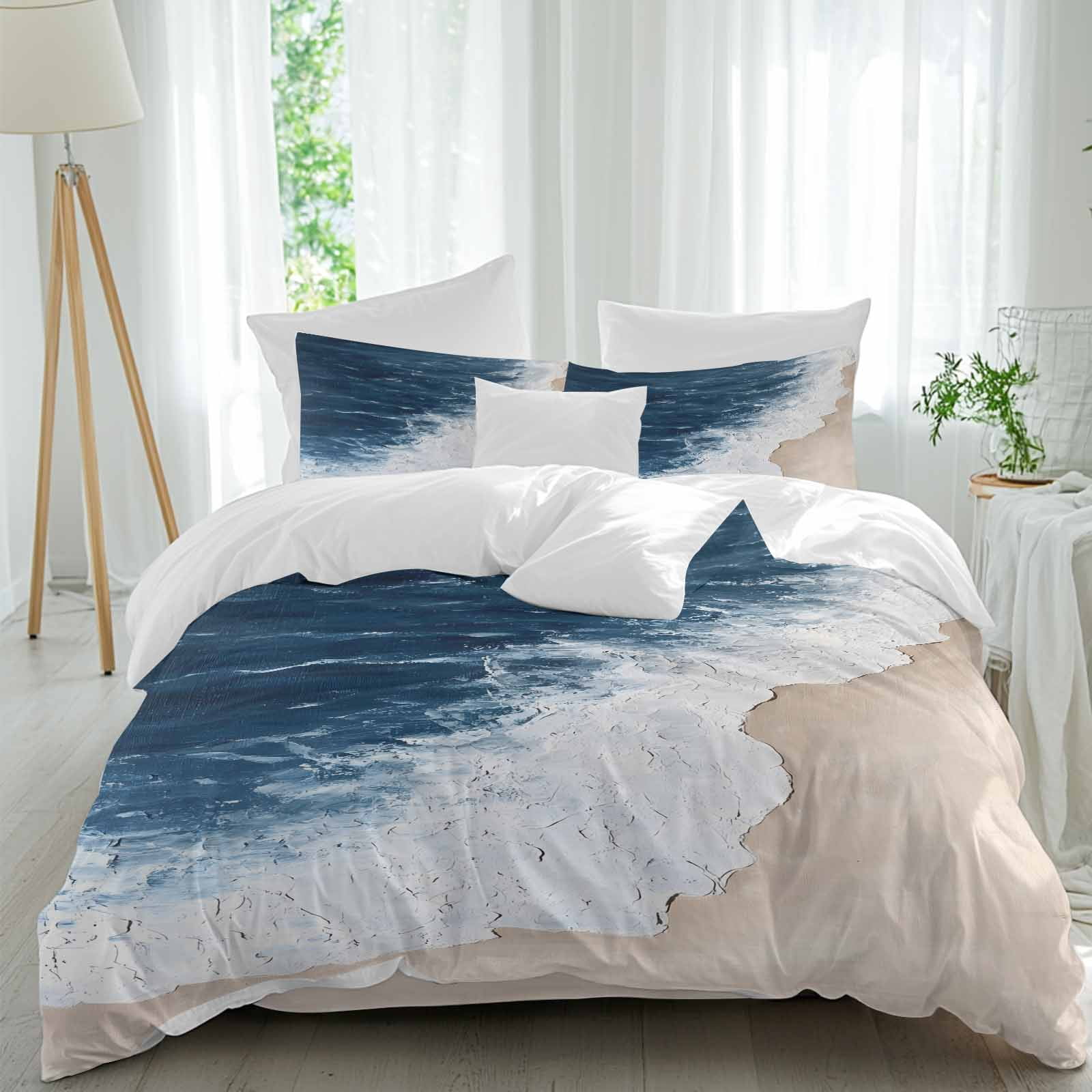 Blue Ocean Full Duvet Cover Set, Abstract Sea Waves Beach Coastal ...
