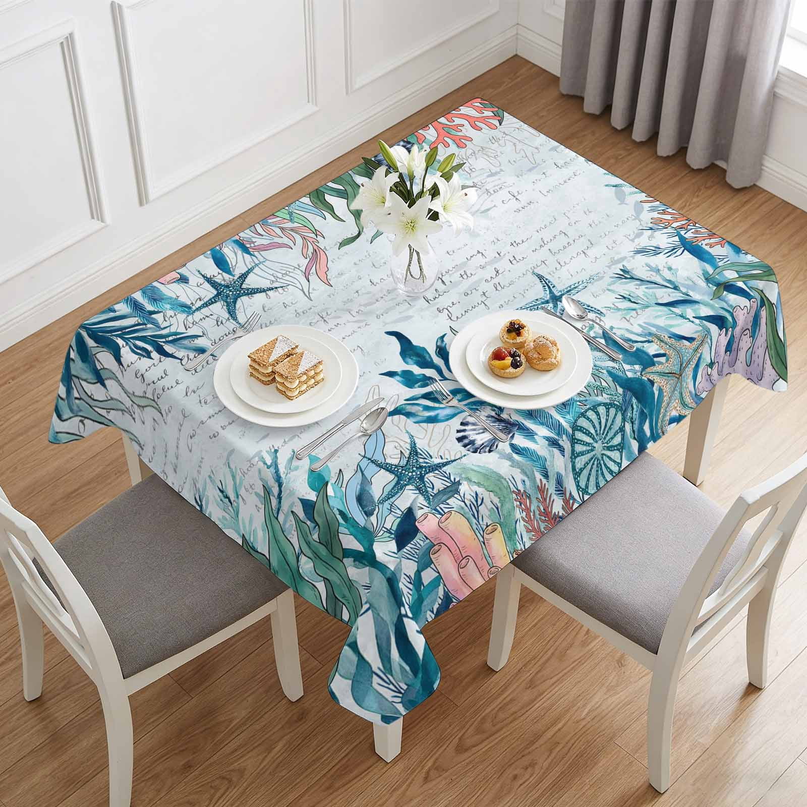 Blue Ocean Gradient Seaweed Table Cloth 60x84in, Waterproof Rectangle ...