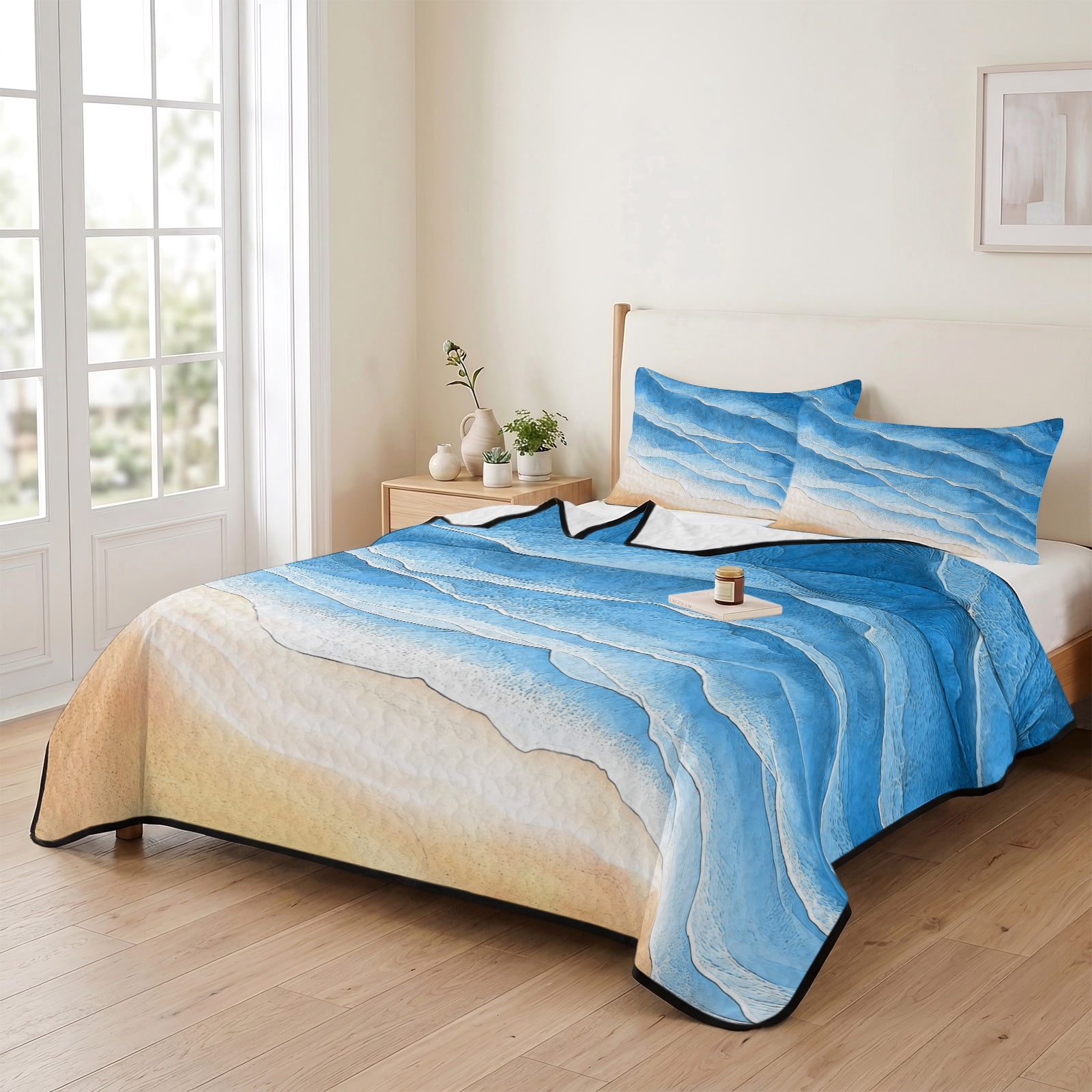 Blue Ocean Gradient Waves 3 Pieces Quilt Set,1 Quilt with 2 Shams ...