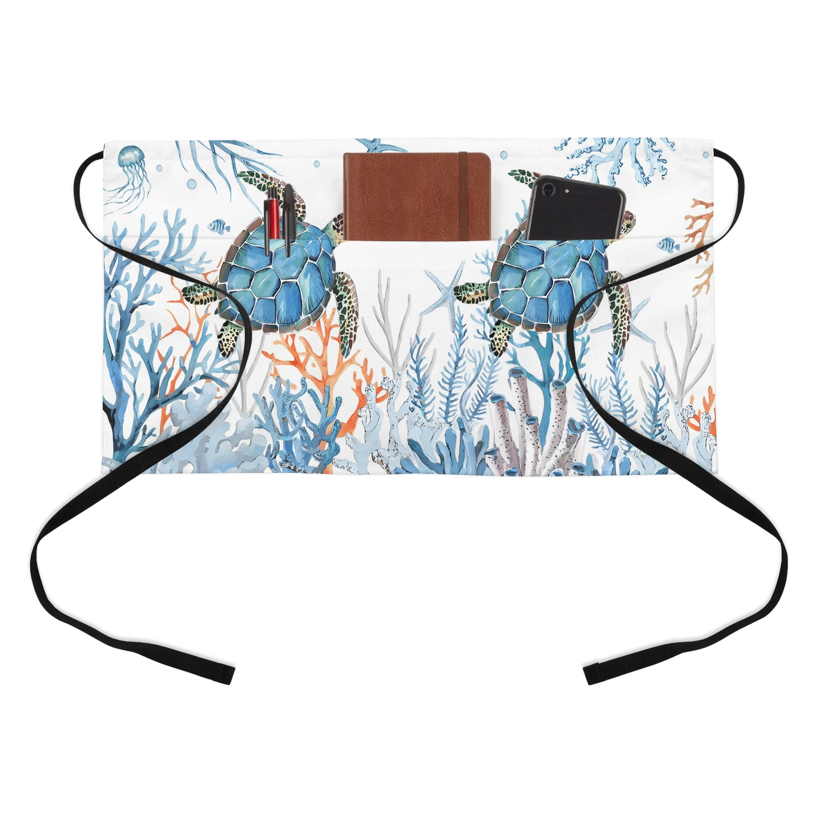 Blue Ocean Half Waist Apron Sea Turtle Fish Jellyfish Short Waiter ...