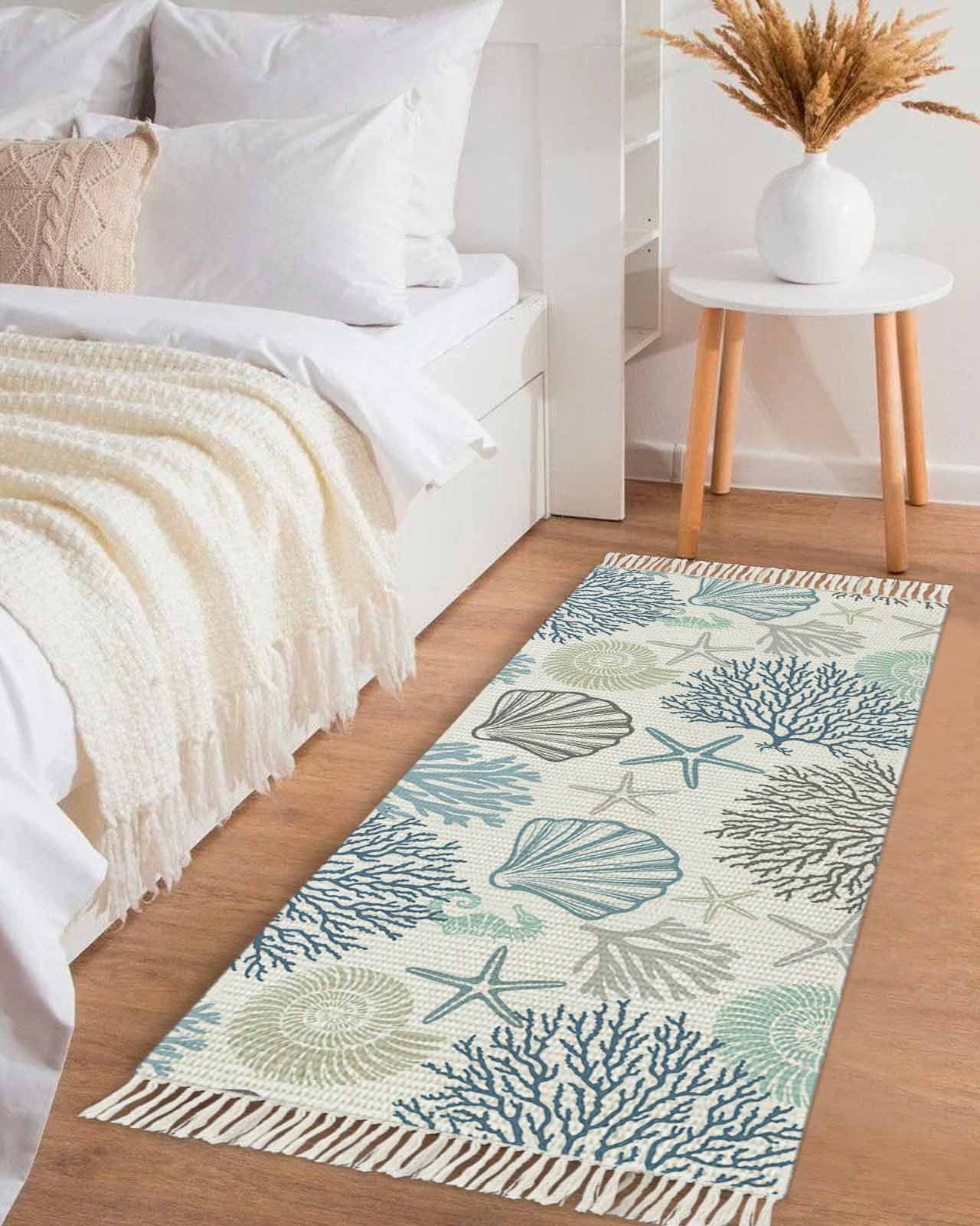 Blue Ocean Hallway Runner Rug 2x5ft,Coastal Coral Starfish Shell Conch ...