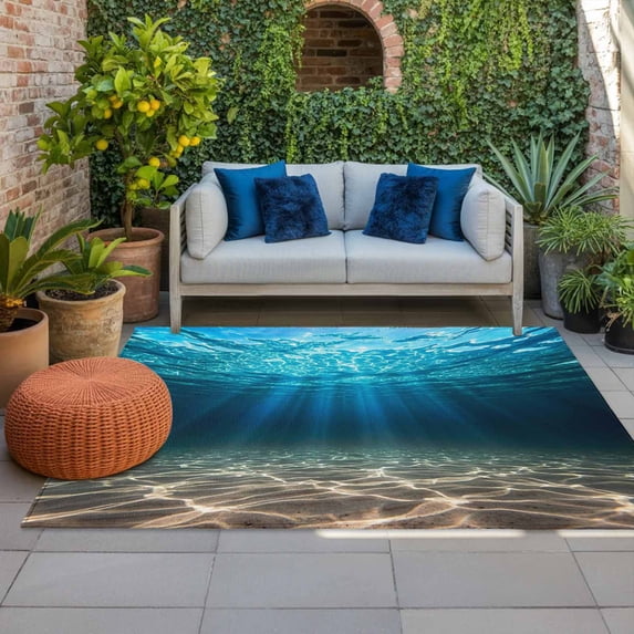 Blue Ocean Indoor Outdoor Rugs 5x7 Ft, Underwater World Clear Water ...