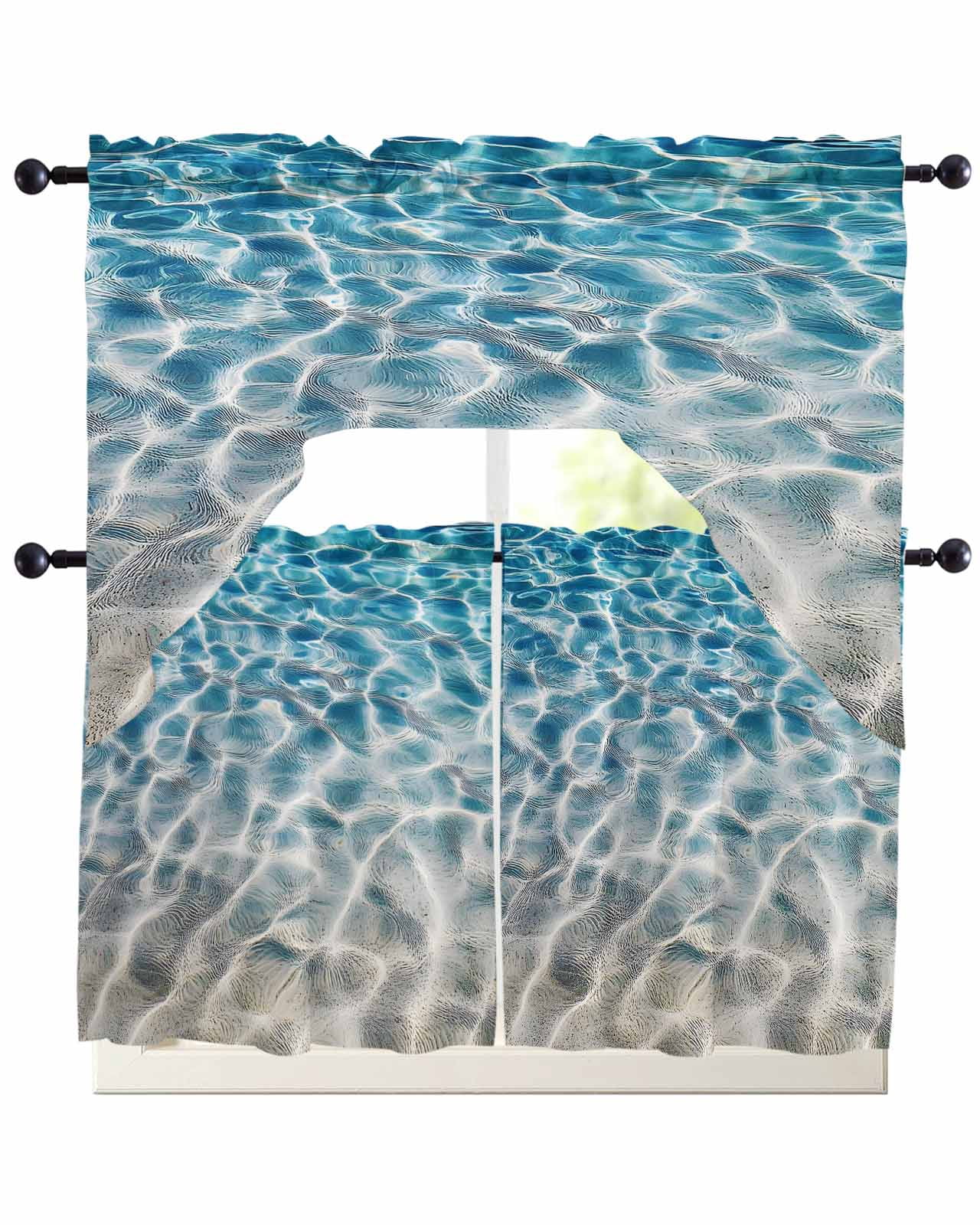 Blue Ocean Kitchen Curtain and Valance Set 3 Pieces, Rod Pocket Short ...