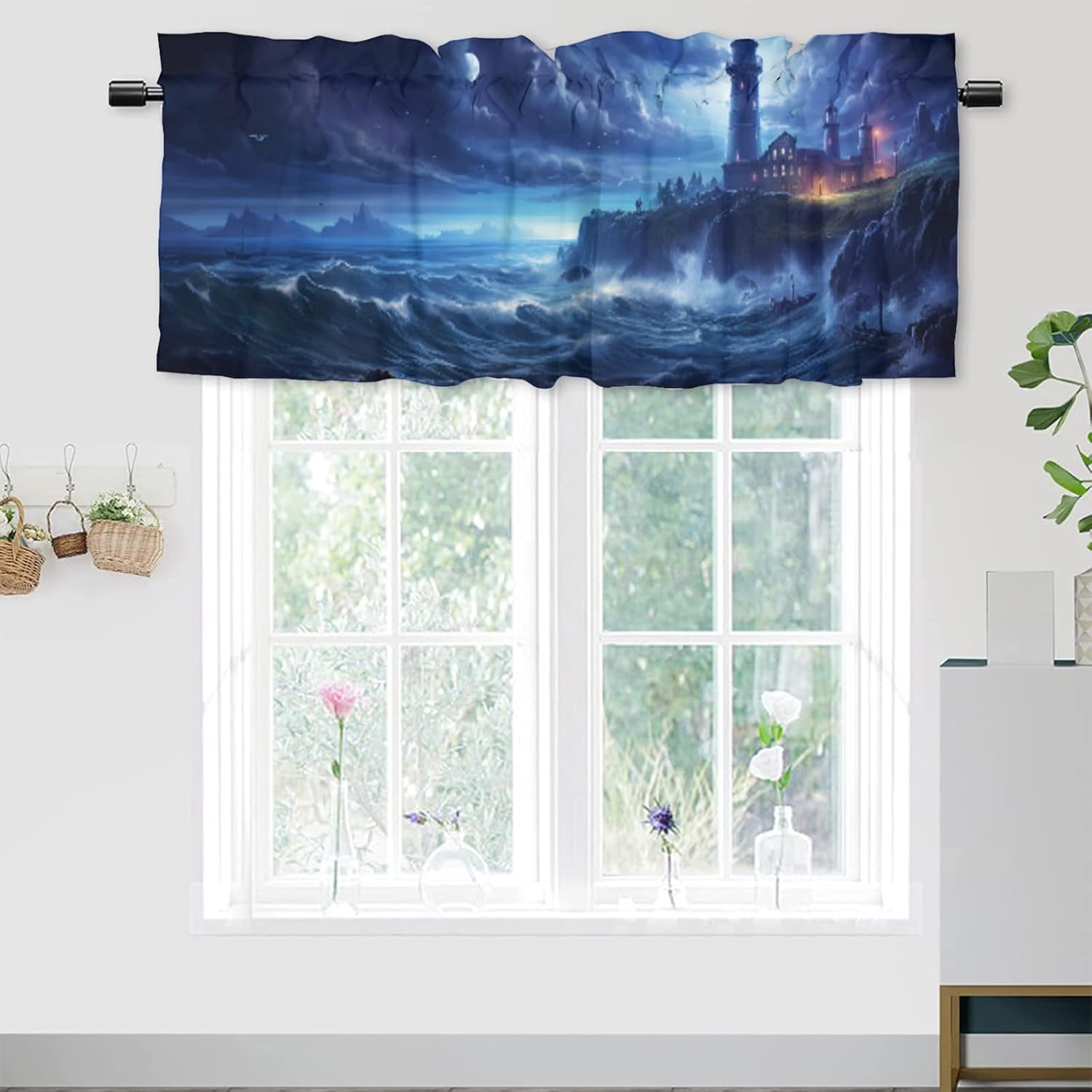 Blue Ocean, Kitchen Curtain and Valances Lighthouse Nautical Coastal ...
