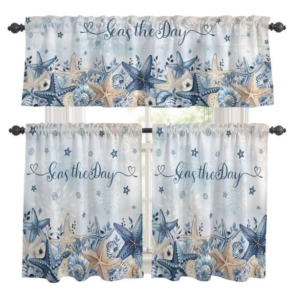 Blue Ocean Kitchen Curtains Set for Windows, Seas The Day Curtains ...