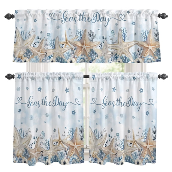Blue Ocean Kitchen Curtains Set for Windows, Seas The Day Curtains ...