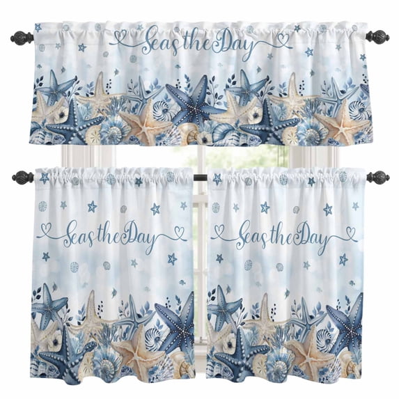 Blue Ocean Kitchen Curtains Set for Windows, Seas The Day Curtains ...