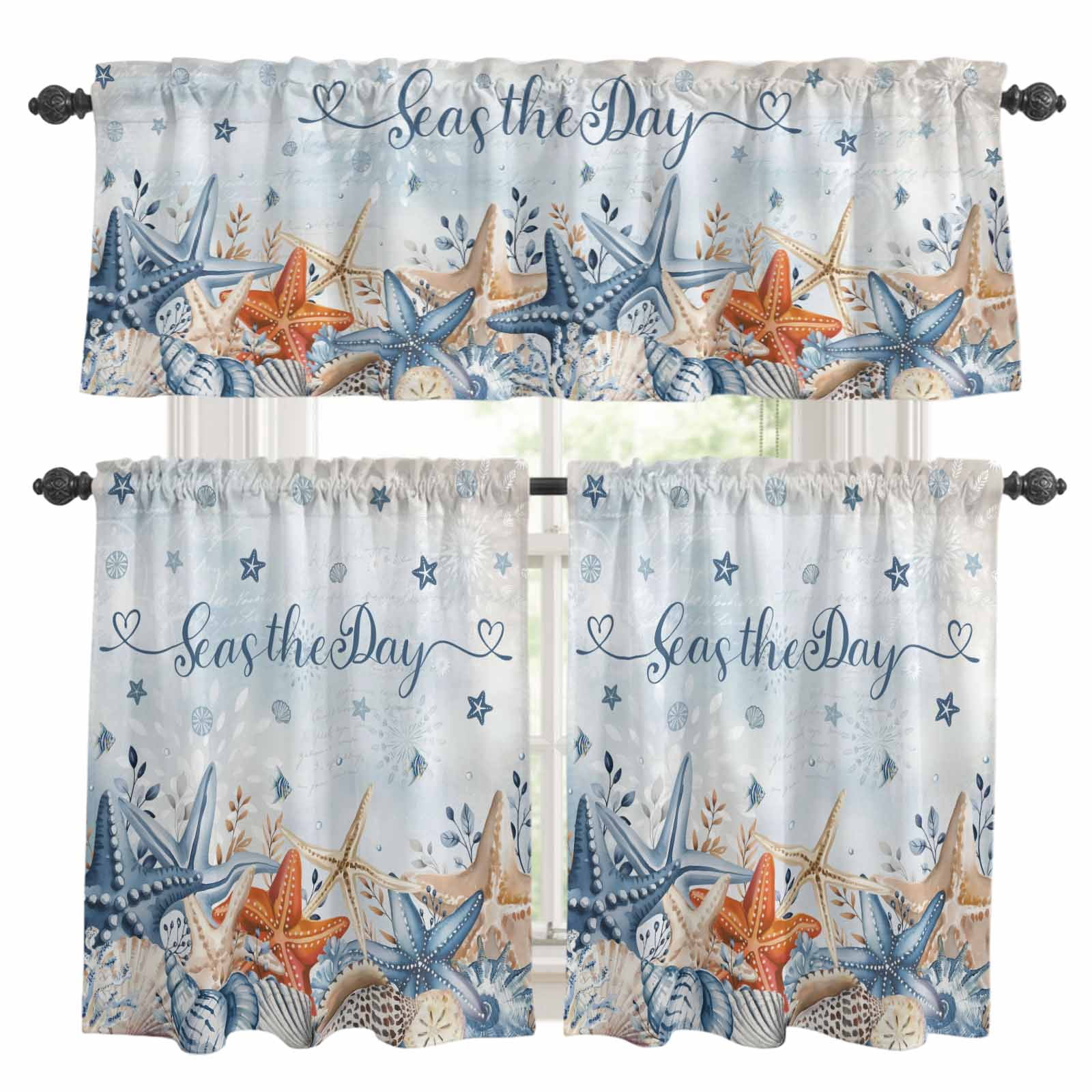 Blue Ocean Kitchen Curtains Set for Windows, Seas The Day Curtains ...