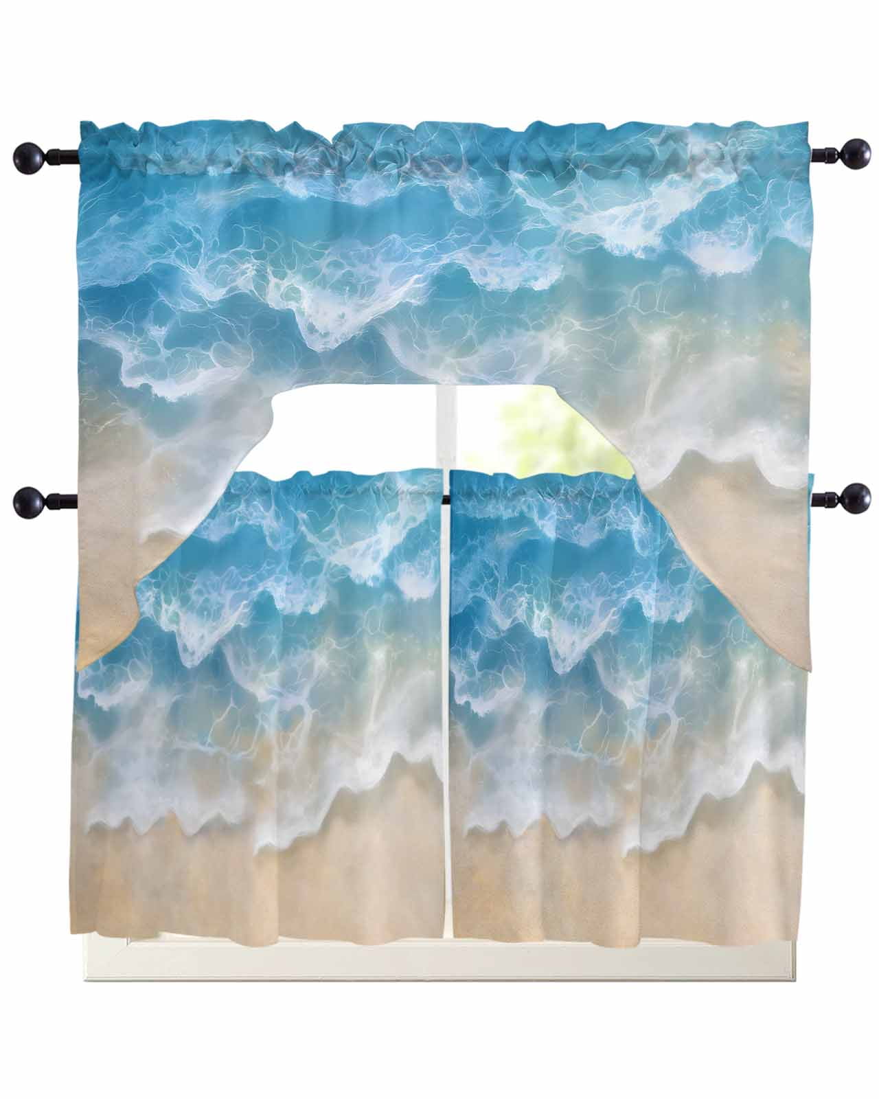 Blue Ocean Kitchen Curtains Sets 36 Inch Length with Valance, Nature ...