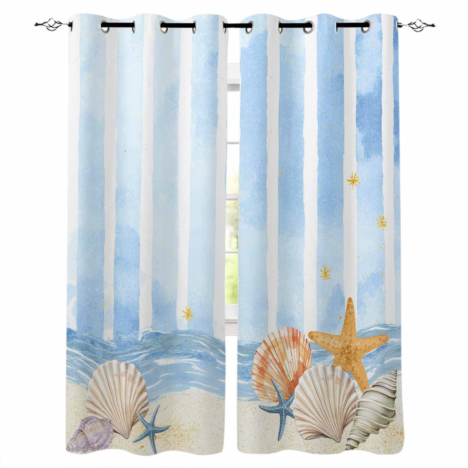 Blue Ocean Kitchen Curtains Summer Marine Shells Couch Starfish Beach ...