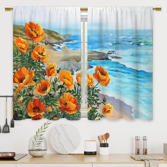 Blue Ocean Kitchen Curtains Summer Seascape Bathroom Window Treatment ...