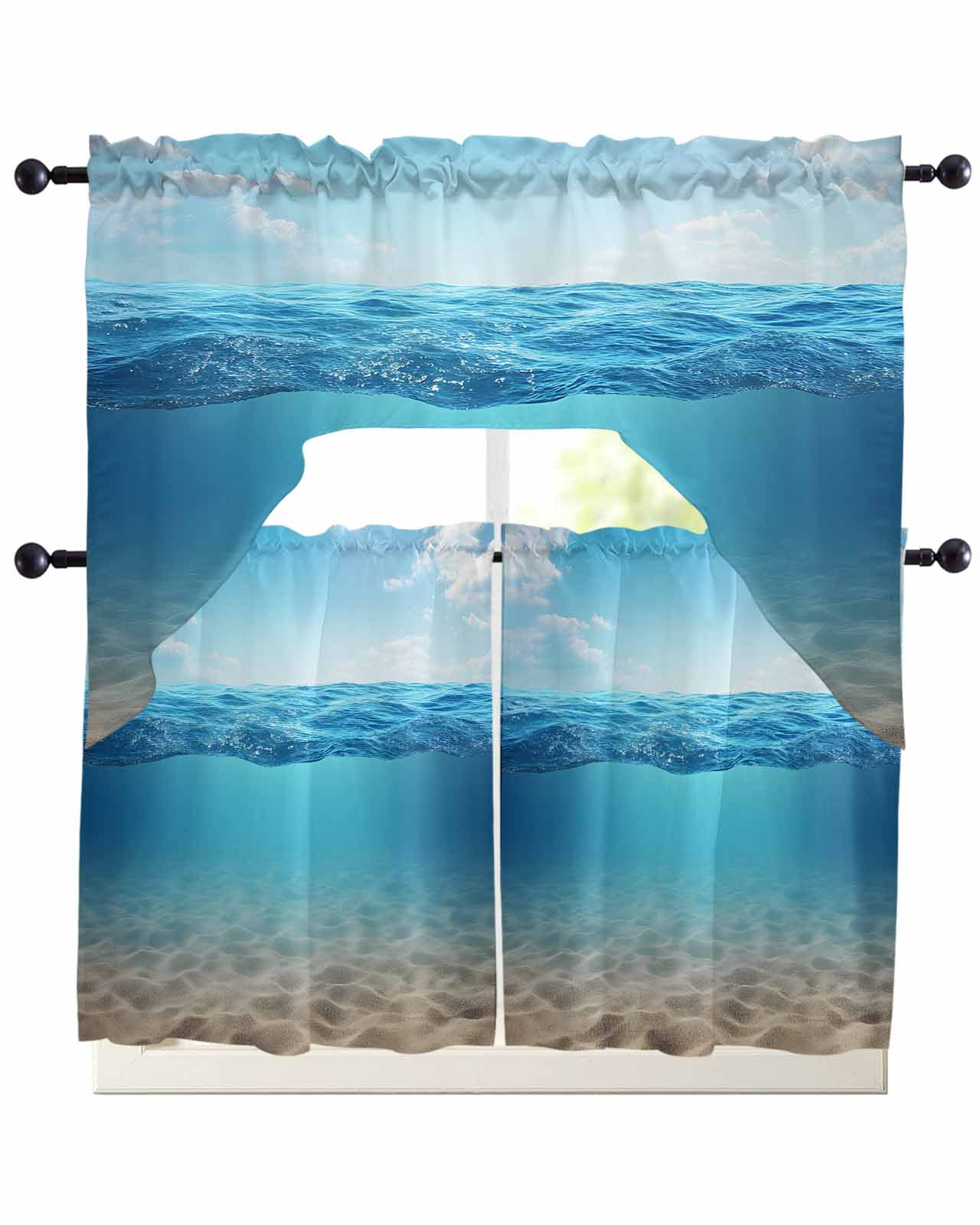 Blue Ocean Kitchen Curtains Swag Valance and Tier Curtains Set 24 Inch ...