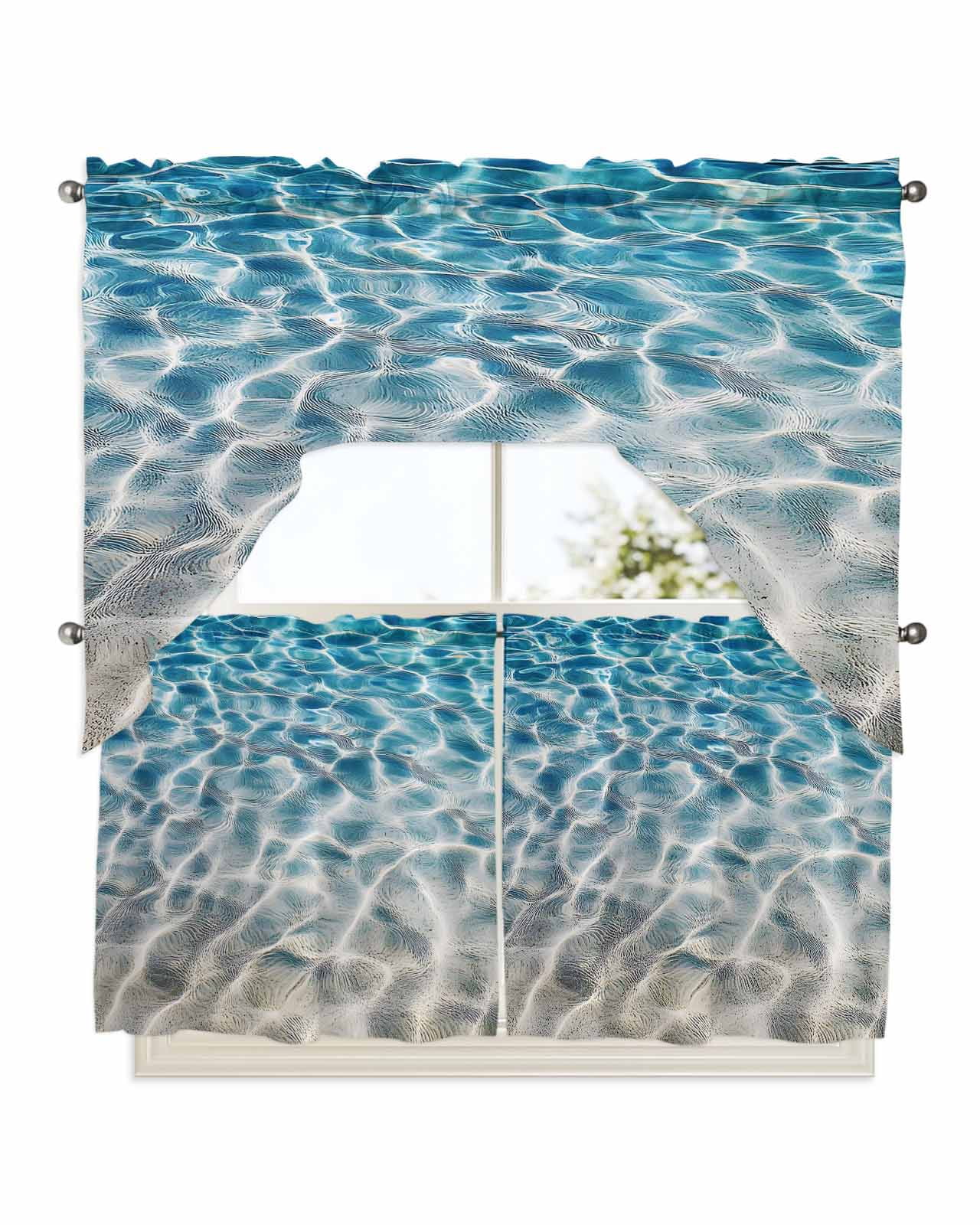 Blue Ocean Kitchen Curtains Swag Valance and Tier Curtains Set 24 Inch ...