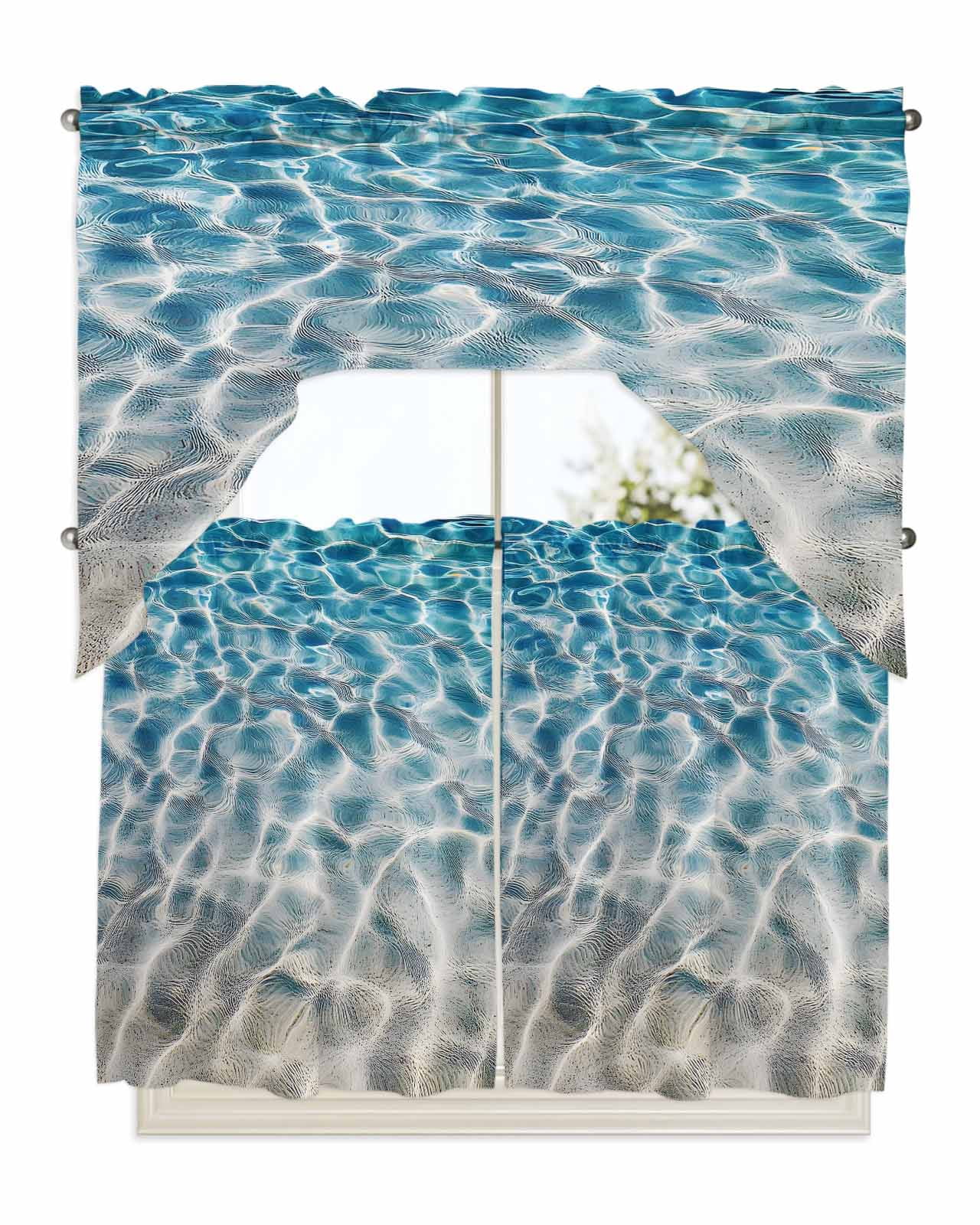 Blue Ocean Kitchen Curtains Swag Valance and Tier Curtains Set 36 Inch ...