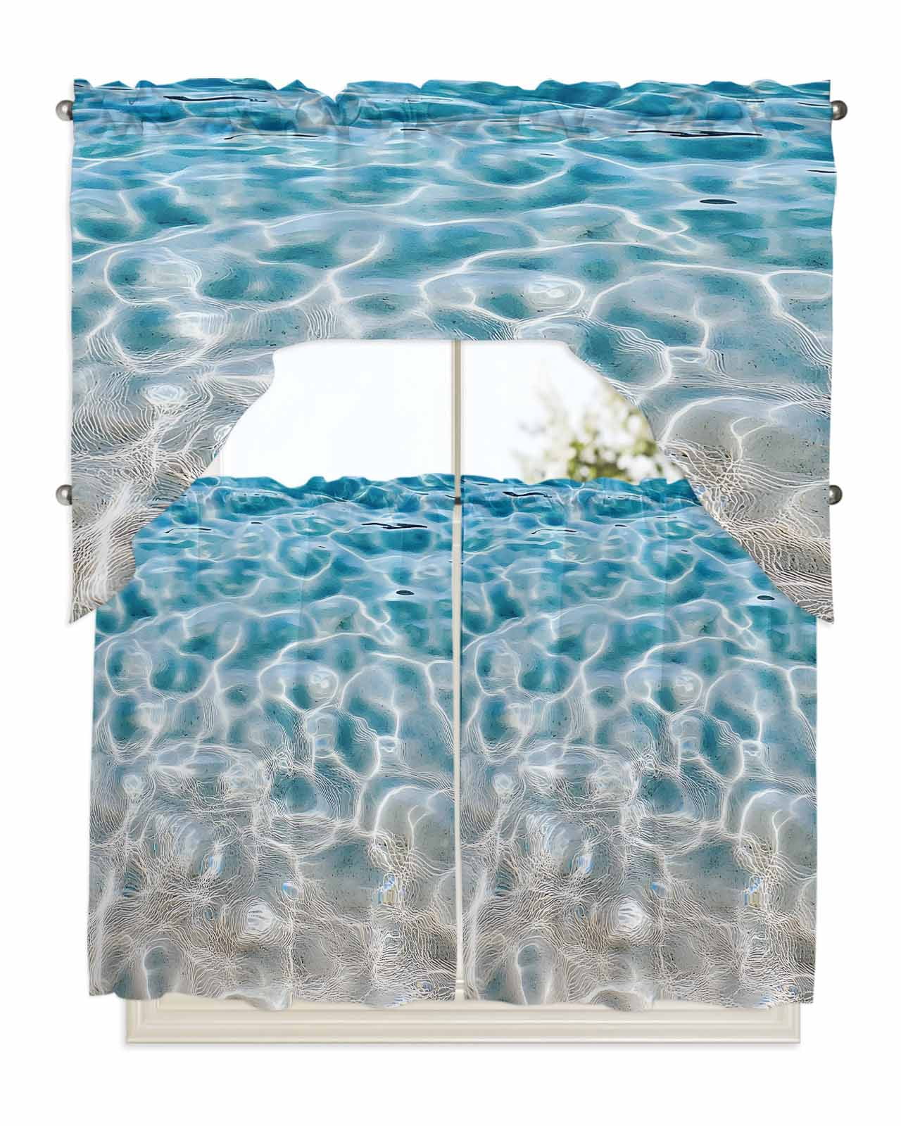 Blue Ocean Kitchen Curtains Swag Valance and Tier Curtains Set 36 Inch ...