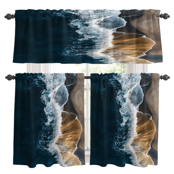Blue Ocean Kitchen Curtains Valance and Tier Set Waves Coastal Beach ...