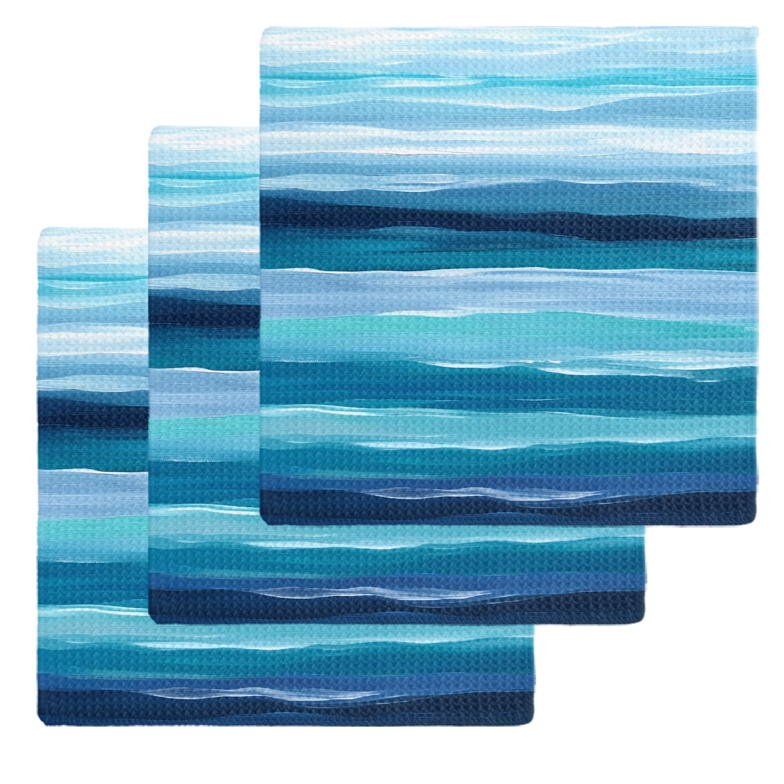 Blue Ocean Kitchen Dish Towels for Drying Dishes Set of 3, Beach Blue ...