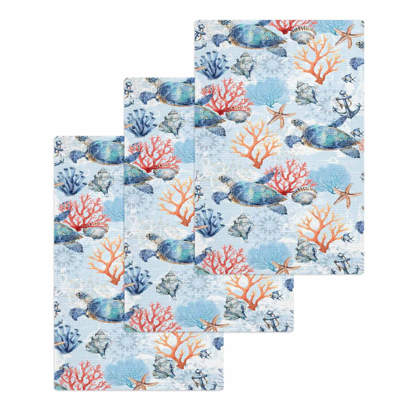 Blue Ocean Kitchen Dish Towels for Drying Dishes Set of 3, Summer ...