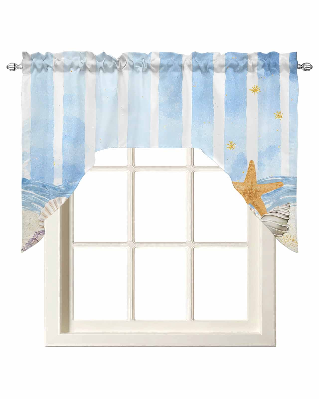 Blue Ocean Kitchen Swag Valances for Windows, Summer Marine Shells ...