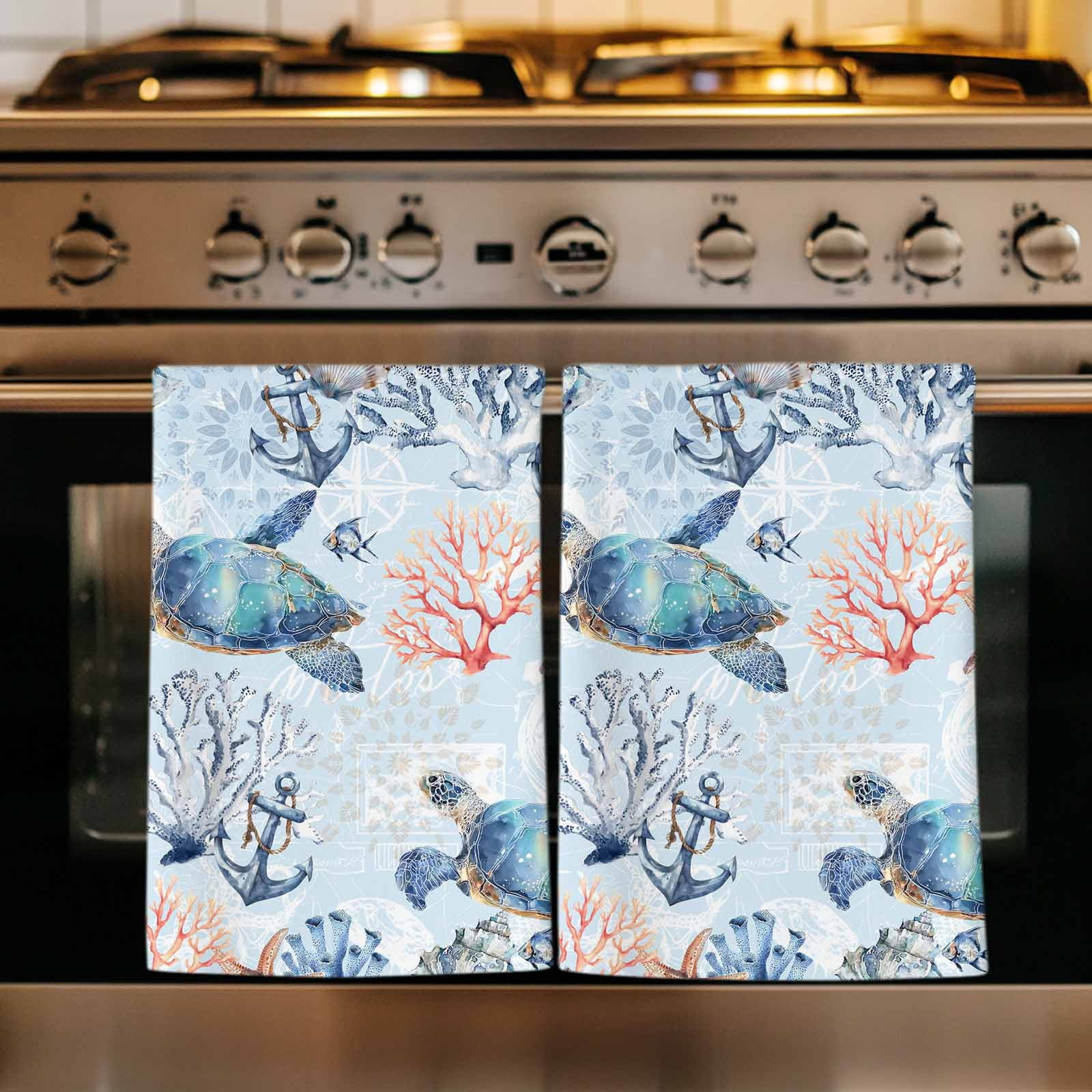 Blue Ocean Kitchen Towels Set of 1, Summer Coastal Beach Nautical Sea ...