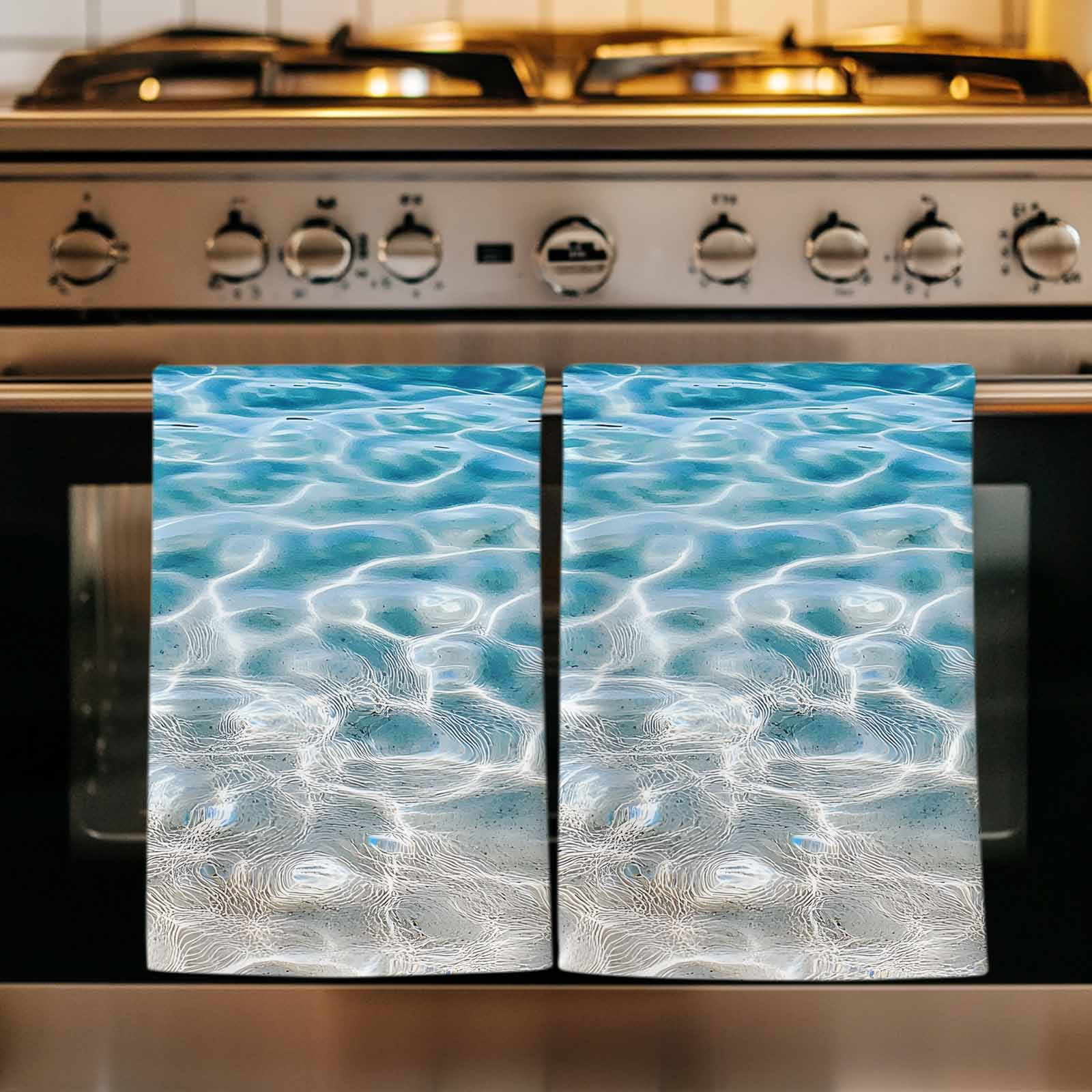 Blue Ocean Kitchen Towels Set of 2, Underwater Sea Waves Water Ripple ...
