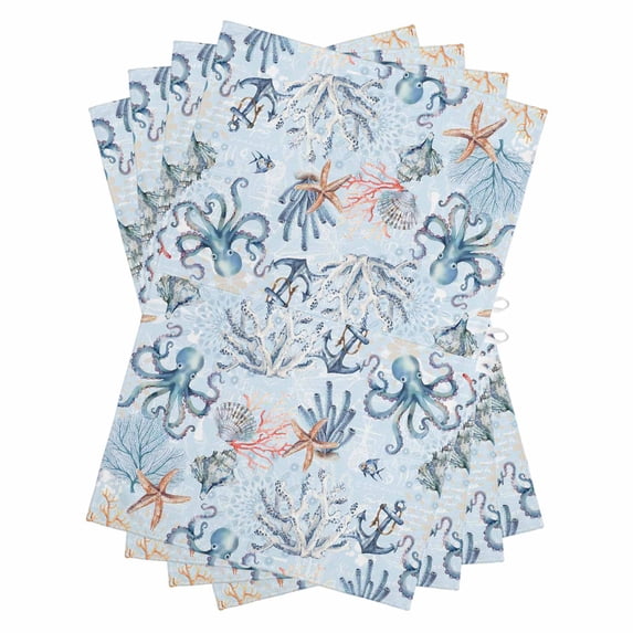 Blue Ocean Kitchen Towels Set of 4, Water Absorbent Dish Towel, Summer ...