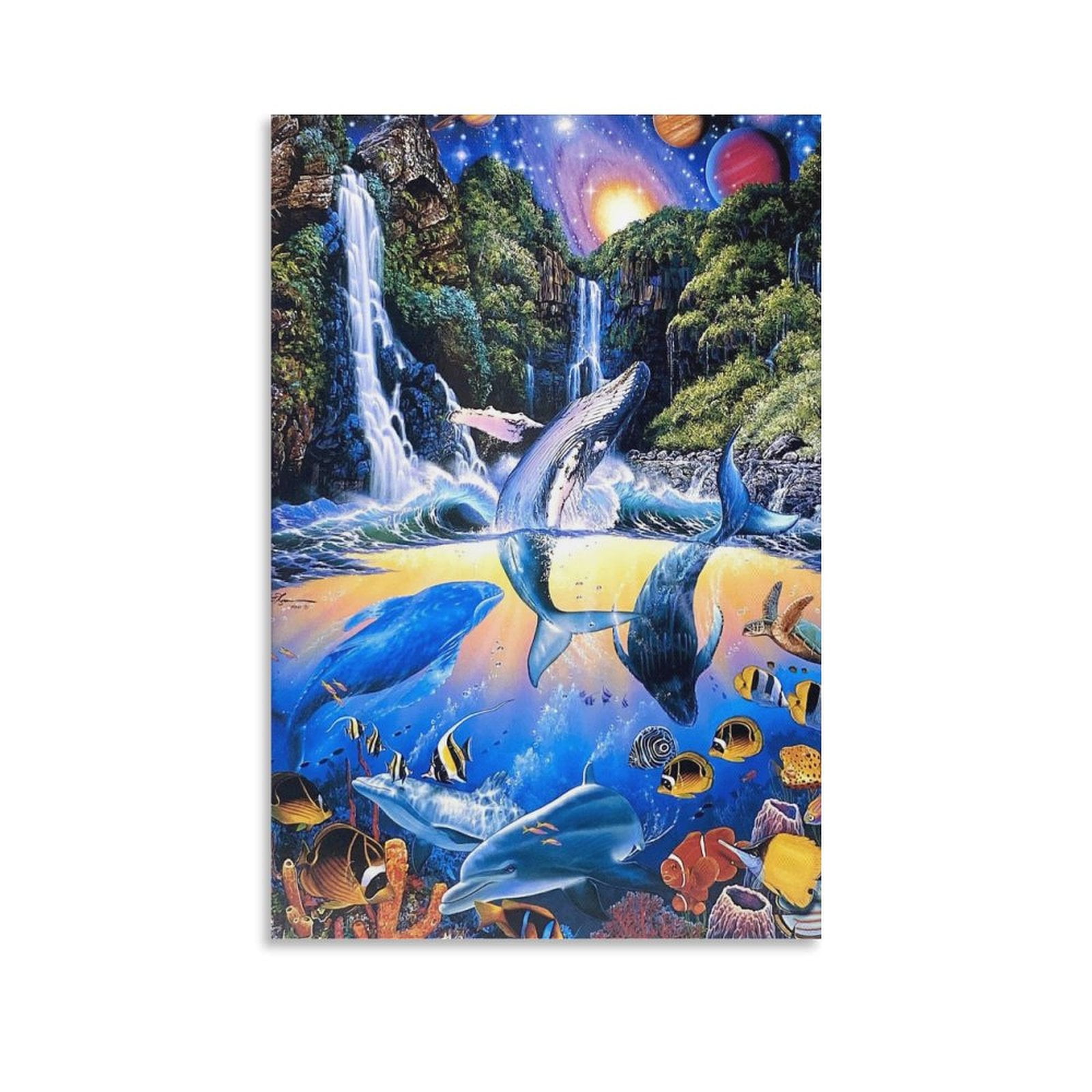 Blue Ocean Lassen Colorful Ocean Seascape Dolphin Coral Reef Poster (1 ...
