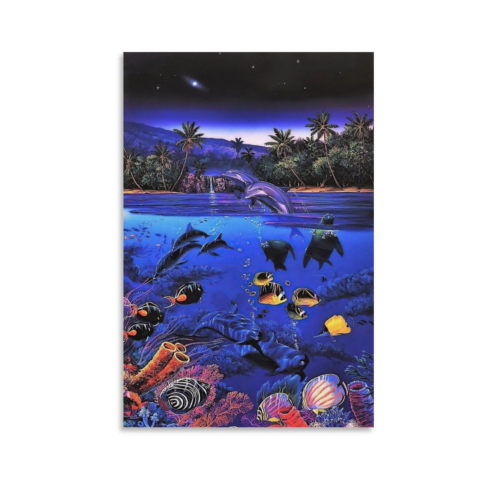 Blue Ocean Lassen Colorful Ocean Seascape Dolphin Coral Reef Poster (11 ...