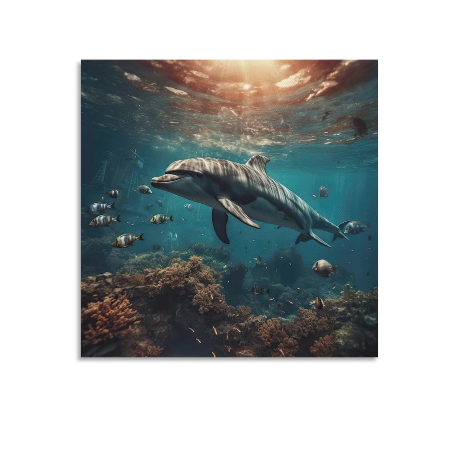 Blue Ocean Lassen Colorful Ocean Seascape Dolphin Coral Reef Poster (2 ...