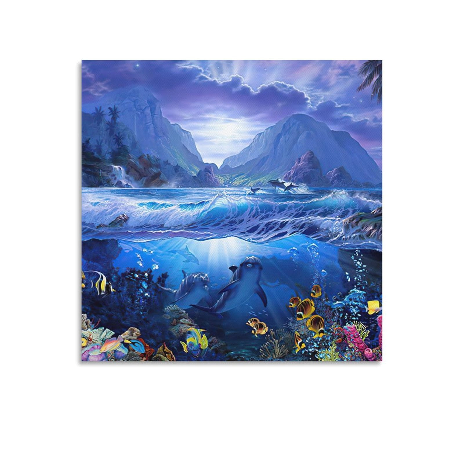 Blue Ocean Lassen Colorful Ocean Seascape Dolphin Coral Reef Poster (3 ...