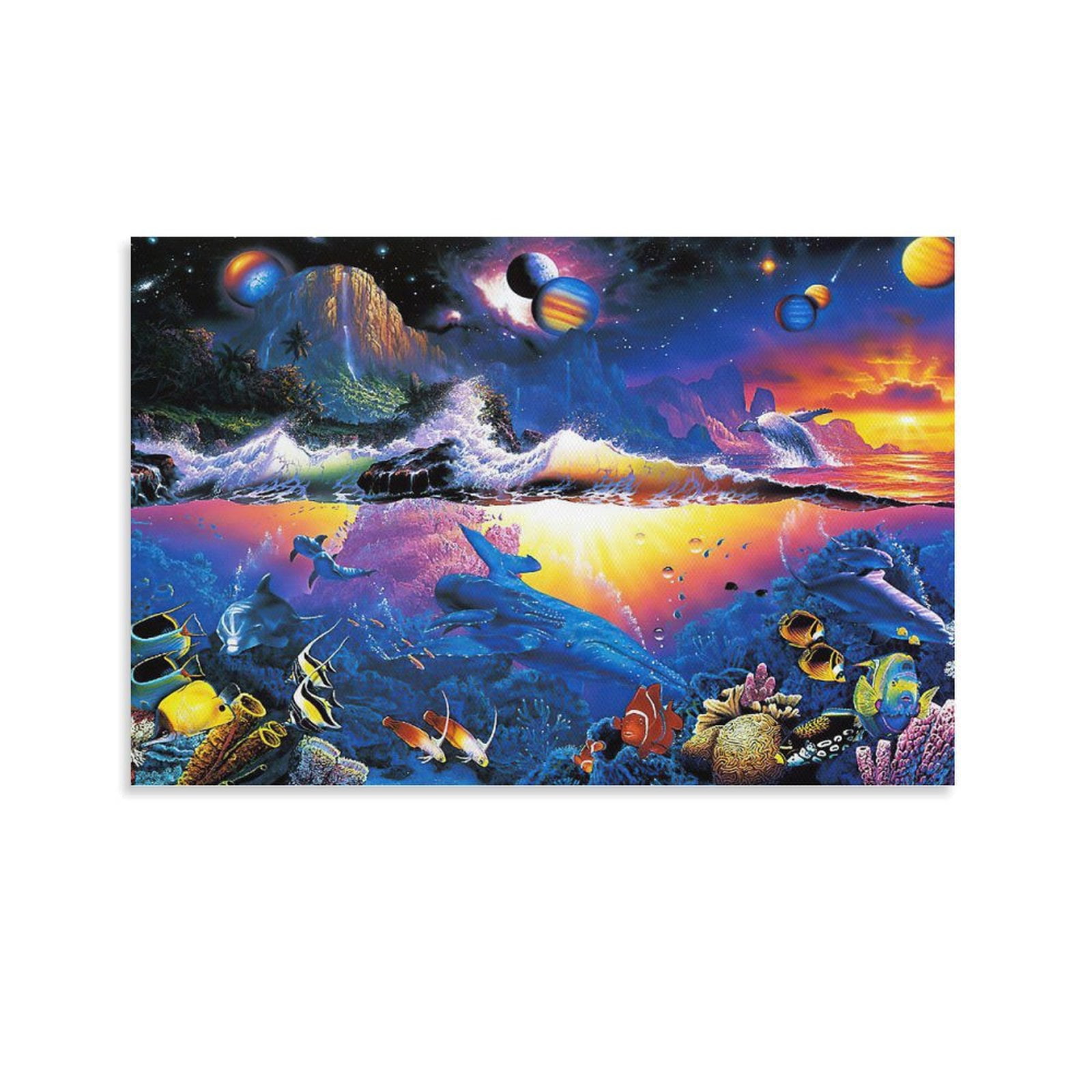 Blue Ocean Lassen Colorful Ocean Seascape Dolphin Coral Reef Poster (6 ...